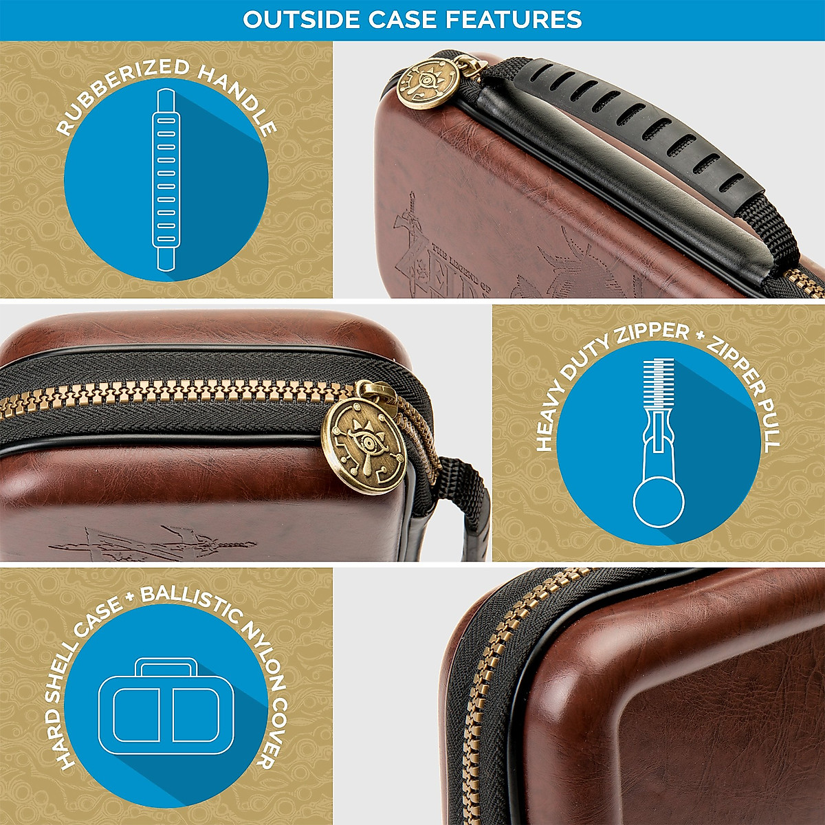 Officially Licensed Nintendo Switch Deluxe Zelda Link Travel Case – Premium Hard Case Made with Koskin Saddle Leather Embossed with Zelda Breath of The Wild Art 2 Game Cases