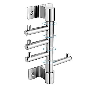 BAMTALK Swivel Towel Hooks Wall Coat Rack with 4 Swivel Arms, Towel Hooks for Bathrooms,Heavy Duty Wall Clothes Hooks, Swivel Coat Rack Hat Rack Wall Mount, Key Holder Hanger