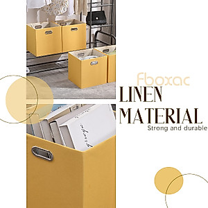 Fboxac Collapsible Organization Basket Fabric Foldable Box with Handles, 13x13 Cube Storage Bins Set of 4, Thick and Heavy Duty Storage Baskets for Shelves Kallax Bedroom Dormitory Toy Clothes, Yellow