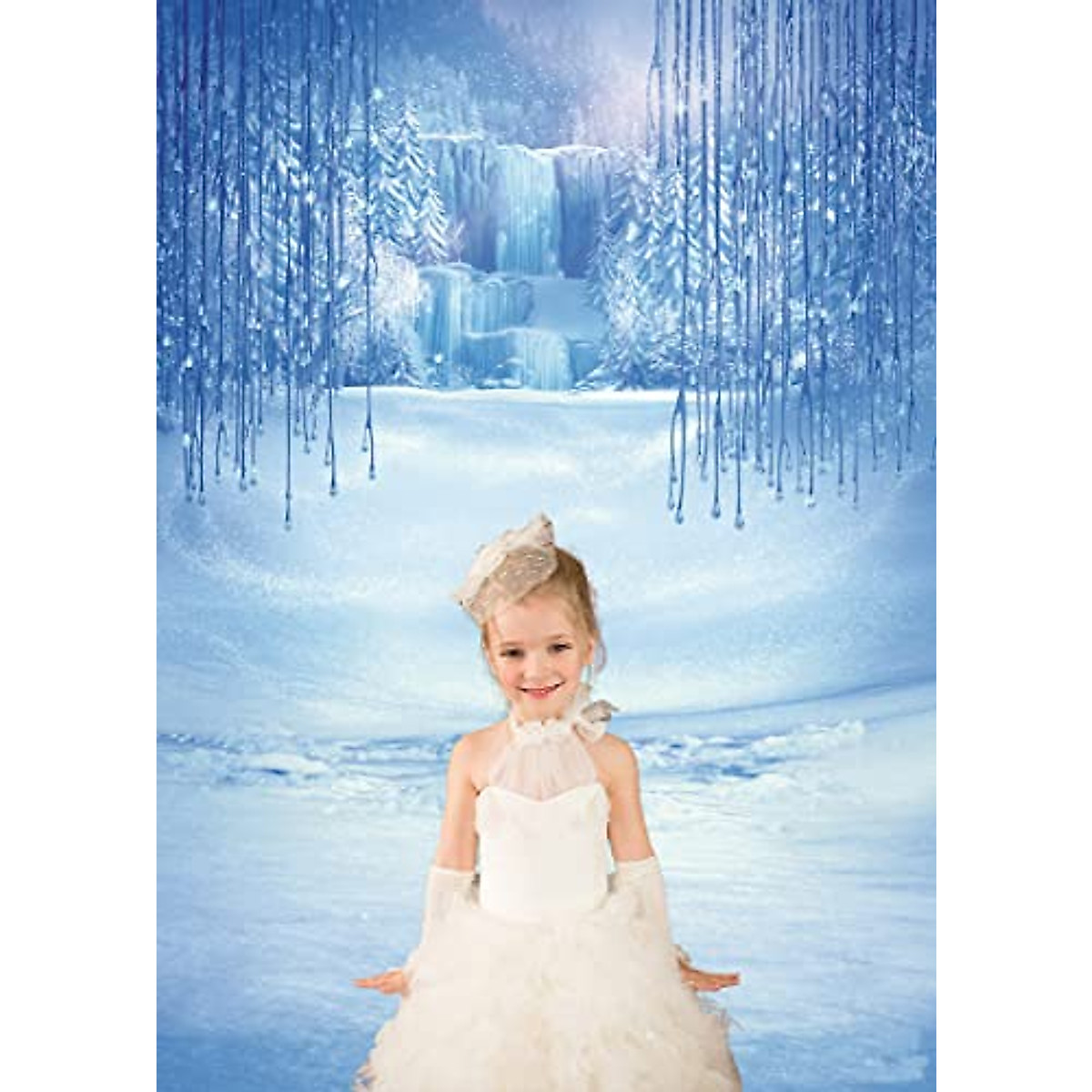 LYWYGG 5x7ft Winter Backdrop Ice and Snow White World Photography Backdrops Background Christmas Winter Frozen Snow Ice Crystal Pendant World Backdrops for Children Photo Studio Props Backdrop CP-13