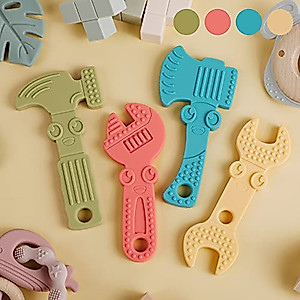 TYRY.HU Baby Teething Toys for Babies 0-6 Months 6-12 Months, BPA Free Silicone Baby Molar Teether Chew Toys, Hammer Wrench Spanner Pliers for Boys Girls, Soft-Textured, Easy to Hold & Clean, 4 Packs