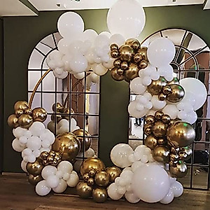 ZOPIBAICO White Gold Balloon Garland Arch Kit - 124pcs 18 12 10 5In White Metallic Chrome Gold and Gold Confetti Latex Balloons for Graduation Birthday Wedding New Year Party Decorations