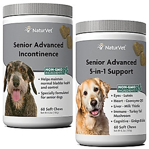 NaturVet Senior Advanced Incontinence Dog Supplement – Helps Support Dog’s Bladder Control Normal Urination – 60 Ct. Soft Chews - Senior Advanced 5-in-1 Support Dog Supplement - 60 Soft Chews