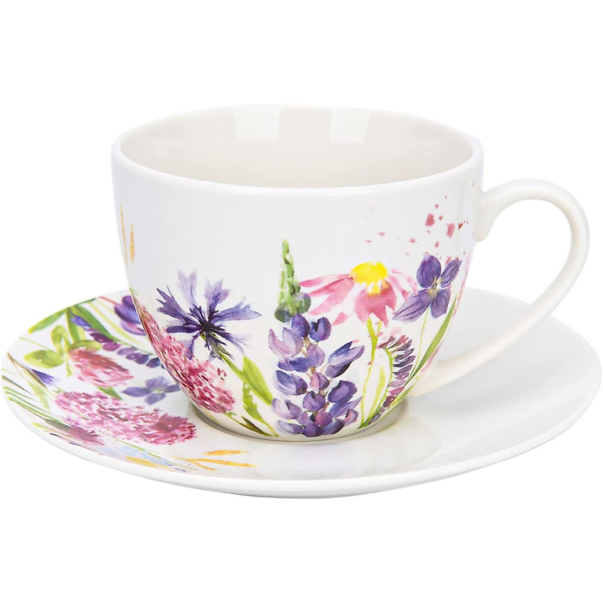 STP Porcelain J-217520 Dinnerware Set for 4, Lavender Fields, Bone China Porcelain, Dinner Plates, Bowls, Dessert Plates, Cups with Saucer, 20 pcs