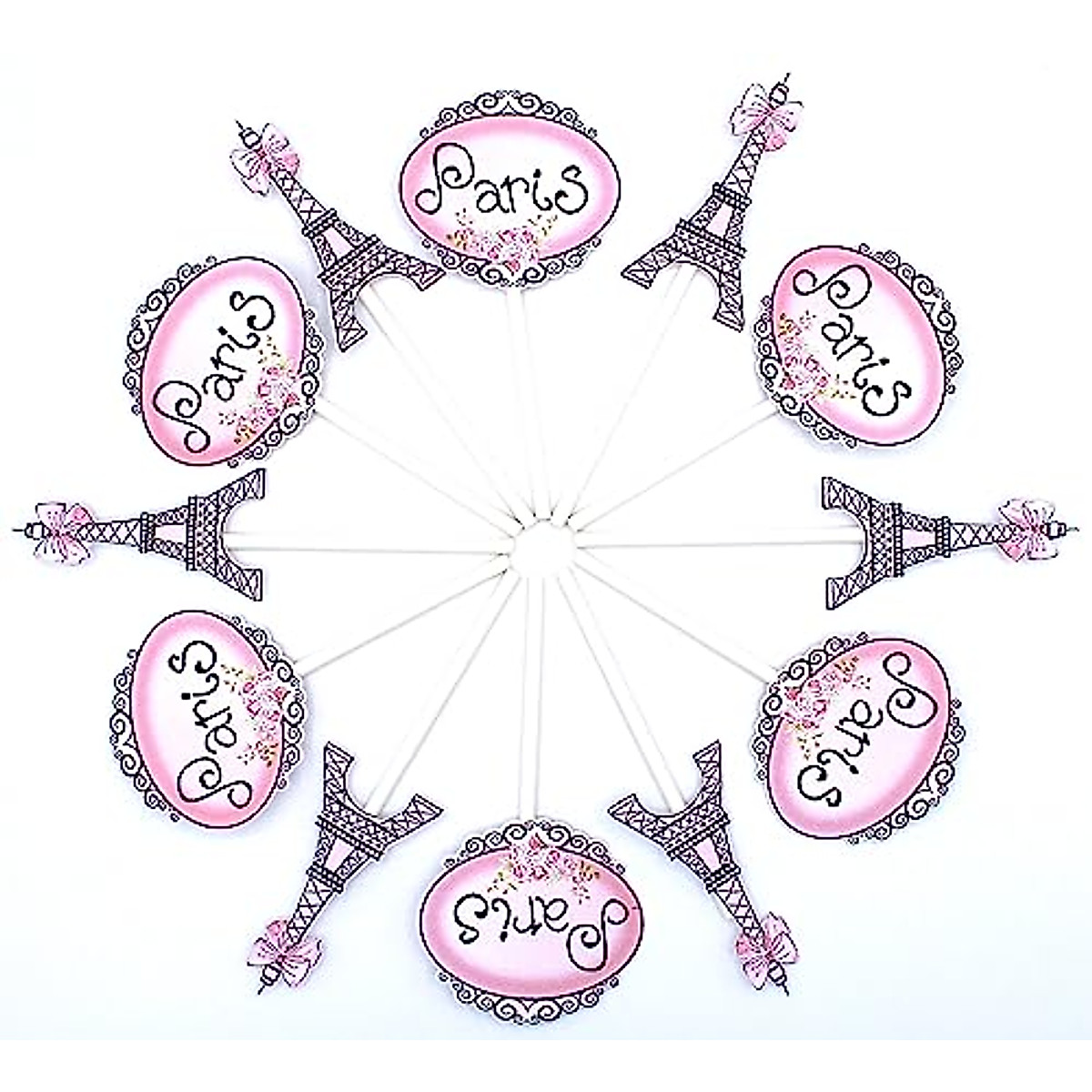 Paris Cupcake Toppers 12 pcs, Pink Ooh La La Cake Picks Birthday Decoration Party Supplies, Eiffel Tower Baby Shower, Wedding, Bachelorette