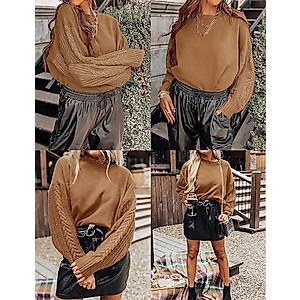 ZESICA Women's 2023 Fall Long Sleeve Crew Neck Solid Color Cable Knit Chunky Casual Oversized Pullover Sweater Tops,Camel,Large