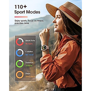 Smart Watches for Women, 1.3'' Always-On AMOLED Display, Bluetooth Smartwatch for Android iPhone, Fitness Tracker with 2 Bands, Heart Rate/Blood Oxygen/Sleep Monitor, 5 ATM Waterproof Sport Watch Pink