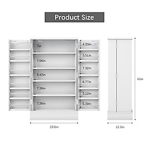 VEELOK 41" Pantry Cabinet with Doors and Adjustable Shelves, White Freestanding Kitchen Pantry Storage Cabinet for Snacks, Food Pantry Cabinet for Small Space, Pantry Closet Cupboard