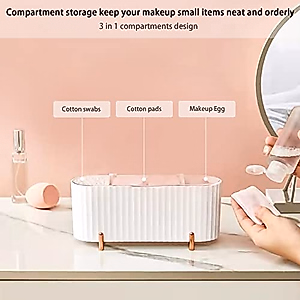 FHDUSRYO 2Pcs Q-tips Holders, White Pink Cotton Swabs Dispensers, 3 Compartments Cotton Ball Storage Box, Cotton Pad Storage Organizer Container with Lid for Bathroom Dresser Home Decor