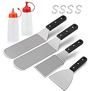 HaSteeL Griddle Accessories, 6-Piece Metal Spatula Set Stainless Steel with Riveted Handle for BBQ Flat Top Grill, Pancake Flipper/Griddle Scraper/Hamburger Turner - Dishwasher Safe