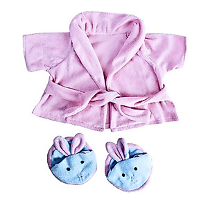 Pink Bathrobe w/Bunny Slippers Teddy Bear Clothes Fits Most 14" - 18" Build-A-Bear, and Make Your Own Stuffed Animals