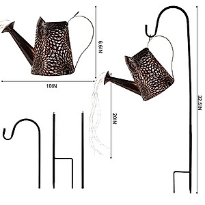 Glintoper 2 Pack Outdoor Solar Watering Can Garden Lights, Metal Waterfall Figurine Lights with Shepherd Hook, Decorative Yard Art for Mom, Mothers Day Ideal Gifts, for Patio Walkway Pathway Lawn