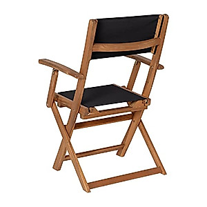 Merrick Lane Stora Set of 2 Indoor/Outdoor Acacia Wood Folding Patio Bistro Armchairs with Black Textilene Mesh Back and Seat, Natural