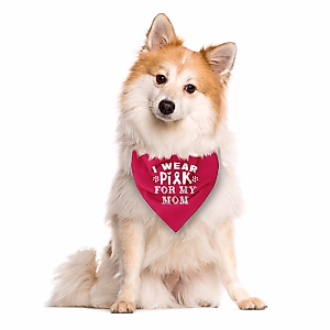 Deep Pink Dog Bandana, I Wear Pink for My Mom Cancer Ribbon Breast Cancer Dog Bandana, Pet Dog Triangle Scarf, Pet Dog Scarf Accessories, Dog Bandana for Small Medium Large Dogs (D47)