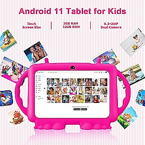 Relndoo Kids Tablet, 7 inch Android 11 Tablet for Kids, 3GB RAM 32GB ROM, Toddler Tablet with Bluetooth, WiFi, Parental Control, Dual Camera, GMS, Shockproof Case, Kids App Pre-Installed
