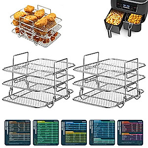 2 Pack Air Fryer Rack for Ninja Dual Air Fryer with Air Fryer Magnetic Cheat Sheet Air Fryer Accessories for Ninja Foodi 304 Stainless Steel Multi-Layer Stackable Dehydrator Air Fryer Rack for Oven