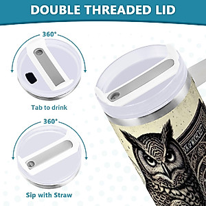 ODAWA Mystic Owl Skull Coffee Tumbler with Lid and Straw Insulated Mug 30 Oz Stainless Steel Water Bottles