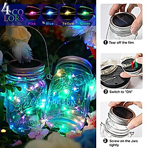 SunKite Solar Mason Jar Lights, 8 Pack 15 LED Waterproof Fairy Firefly Jar Lids String Lights with Hangers(NO Jars), Patio Yard Garden Wedding Easter Decoration - Multicolor