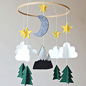 Sorrel + Fern Baby Crib Mobile (Starry Woodland Night, Long Evergreen) - Nursery Decoration Ceiling Mobile and Baby Shower for Boys & Girls