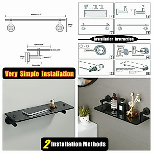 Alise Bathroom Shelves Glass Shelf Wall Mount Floating Shelves for Bathroom,SUS304 Stainless Steel Tempered Glass Rack Holder Storage Organizer,Black Finish GDL400X130-B