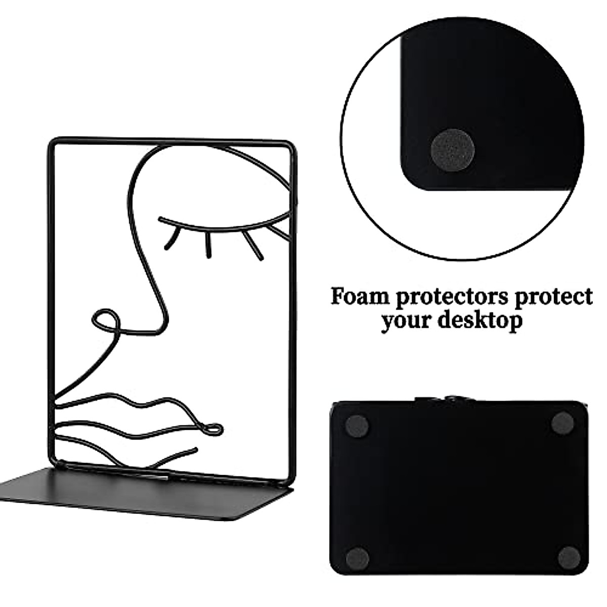 Book Ends Modern Abstract Design Bookends for Shelves （Metal/Black） Heavy Duty Decorative Non-Skid Bookends Book Stoppers for Books and CDs