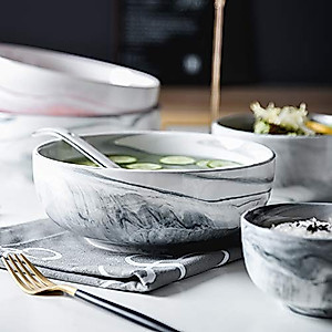 Yundu 56 OZ Gray Marble Porcelain Bowls, Popcorn Bowl, Fruit, Cereal, Pasta, Large, Soup, Serving, Pho Bowl Sets, Microwave and Dishwasher Safe Bowls For Kitchen, Set of 3