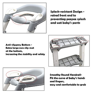 HTTMT- Classic Potty Training Toilet Ladder Seat With Upgraded Cushion Step Stool Ladder Toilet Chair/Toilet Trainer for Baby Toddler Kids Children In Gray [P/N: ET-BABY002-GRAY-C]