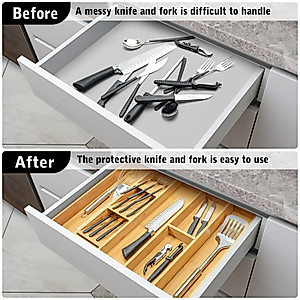 Bamboo Expandable Drawer Organizer for Utensils Holder,Silverware Organizer, Kitchen Drawer Organizer,Cutlery Tray with Drawer Dividers for Kitchen , Silverware, Flatware, Bedroom, Office (natural)