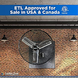 Comfort Zone CZHVW30EX 30” 2-Speed Oscillating High Velocity Industrial Wall Fan, All-Metal Construction, Adjustable Tilt, Steel Mounting Bracket with Adjustable Angle, Aluminum Blades, Black