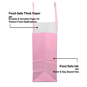 12 Counts Food Safe Premium Paper and Ink Medium 10" X 8", Vivid Colored Kraft Bag With Colored Sturdy Handle, Perfect For Goodie Favor DIY Bag, Environmentally Safe (Medium, Light Pink)