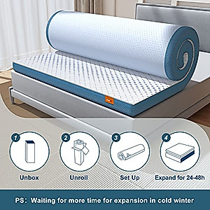 Maxzzz 3 Inch Queen Memory Foam Mattress Topper, High Density Frim Gel Bed Mattress Topper with Removable Washable Cover, Certipur-Us & Oeko-Tex Certified