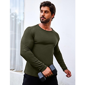 COOFANDY Men's 2 Pack Workout T Shirts Long Sleeve Stretch Gym Muscle Tee Bodybuilding Fitness Training Running Tops (Blue/Army Green, Medium)