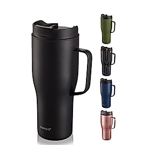 CIVAGO 30 oz Insulated Tumbler with Handle, Stainless Steel Travel Coffee Mug with Lid and Straw, Double Wall Vacuum Water Bottle Cup, Leakproof, Black