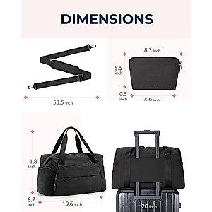BAGSMART Travel Duffle Bag, Weekender Bags for Women Large Carry on Overnight Bag, Gym Bag with Trolley Sleeve, Personal Item Travel Bag Workout Dance Bag, Black