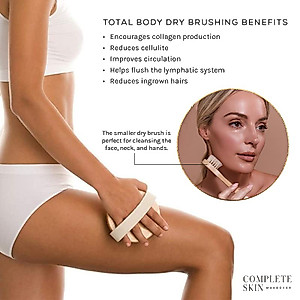 CSM Dry Brushing Body Brush Set- Natural Bristle Body Brush, Exfoliating Face Brush for Soft Skin: Kit contains 1 Dry Brush for Face + 1 Body Brush for Lymphatic Drainage, Cellulite, and Circulation