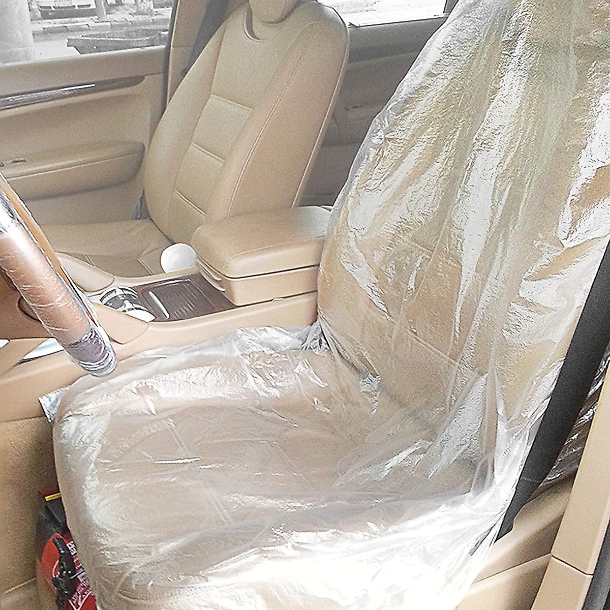 RISHNEG Car Seat Covers, 100 Pcs Clear Car Disposable Plastic Seat Covers, Vehicle Protector Seat Protective Covers Films for Car Airplane Seats, Restaurant Seats, Bus Seats, 100pcs Car Seat Covers