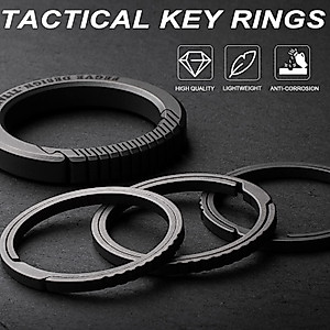TISUR Carabiner Keychain Ring Titanium Heavy Duty Split Rings for Men and Women (1pc round key carabiner+3pcs Large key rings)