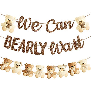 umoni Teddy Bear Banner, We Can Bearly Wait, Brown Glitter, Baby Shower Decorations, Gender Reveal Party Supplies, 19.0x70.0 inches