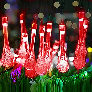 WONFAST Solar String Lights, Waterproof 22.9ft 50Led Waterdrop Solar Fairy Lights Halloween Christmas Decorative Lights for Outdoor Patio Lawn Home Garden Wedding Party Decorations (Red)
