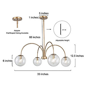 Chandeliers for Dining Rooms, 33’’ Modern Gold Chandelier, Large Globe Pendant Light Fixtures with Globe Seeded Glass Shade for Living Room, Bedroom & Kitchen, Dark Golden Finish