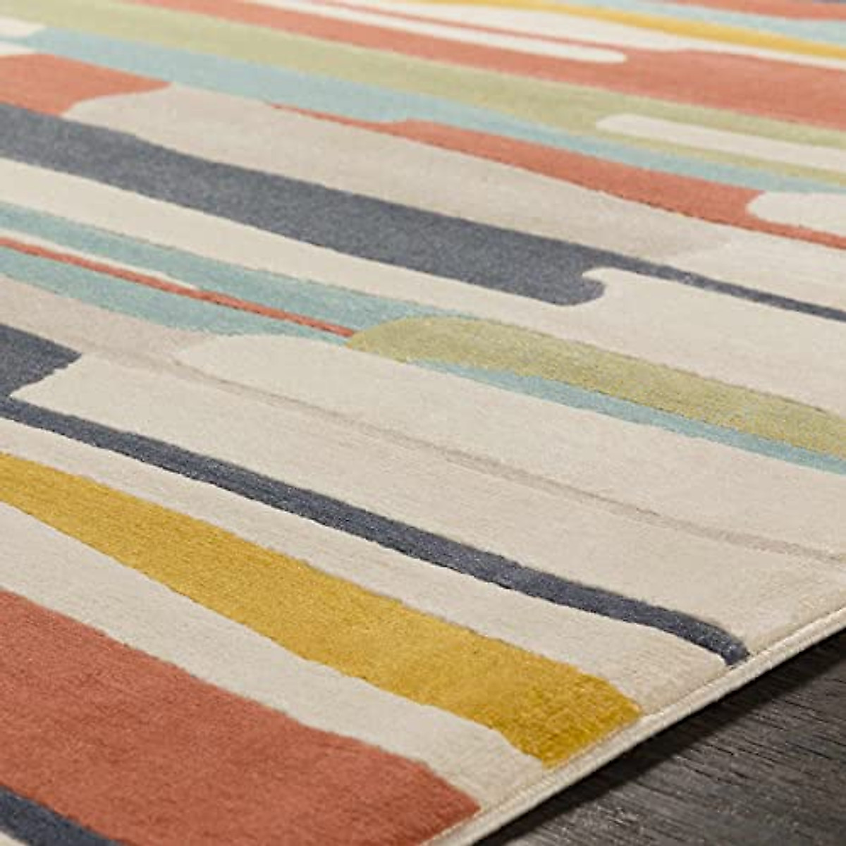 Southfields Modern Farmhouse Contemporary Living Room Bedroom Kids Room Multicolor Area Rug - Colorful Rainbow Striped Modern Rug Carpet - Red, Yellow, Blue, Green - 5'3" x 7'3"