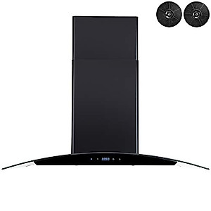 AKDY 217 CFM Convertible Wall Mount Range Hood with Tempered Glass and Carbon Filters in Black Painted Stainless Steel (30 in)