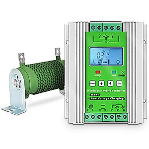 iSunergy 1000W Wind Solar Hybrid Charge Controller 12V/24V MPPT Boost Charge Regulator with LCD Display and Free Dump Load Accurate (600W Wind + 400W Solar)