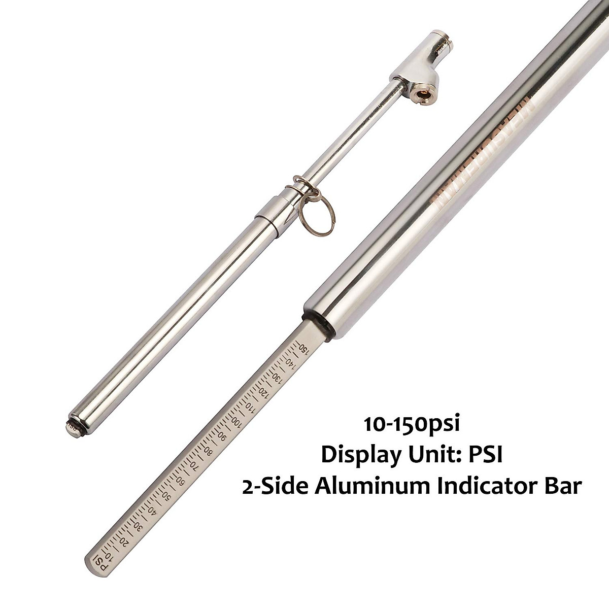 Measureman Heavy Duty Dual Head Truck Tire Gauge, Solid Brass Body, Aluminum Slide, with Hook, Range 10-150psi