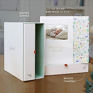 Keepsake Baby Memory Book with Keepsake Box Girl Boy - Timeless Leather-Bound Baby Milestone Book | Baby Book Keepsake and Baby Photo Memory Box to Record Baby Shower to Age 5 - Beautiful Gift