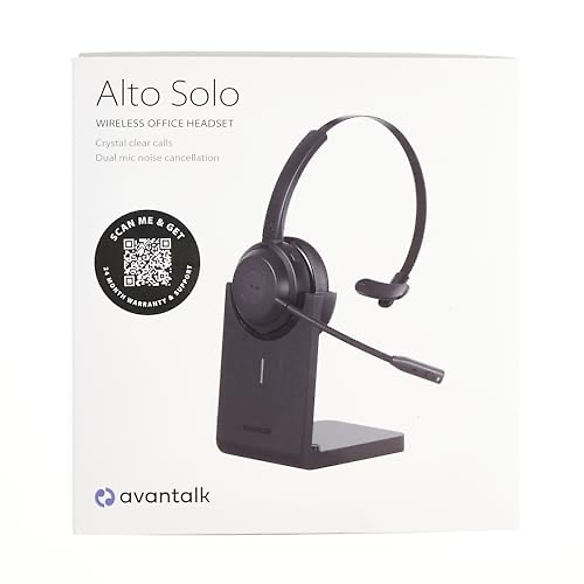 Avantalk Alto Solo - Wireless Headset with Mic for Work with Qualcomm Bluetooth Solution, CVC Noise-Canceling for PC, Computer & Laptop, Charging Stand, Mute Button, Wired Headphones Option
