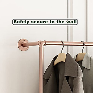 BOSURU Industrial Pipe Clothing Rack Wall Mounted,Clothes Racks with Double Hanging Rods for Closet Storage(Rose Gold)