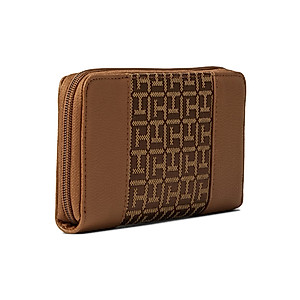 Tommy Hilfiger Antonella II Zip Around Wallet Square Monogram Jacquard Chestnut/Tannin/Red One Size