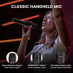 Phenyx Pro Wireless Microphone System, 4 Channel VHF Wireless Mics, w/ 4 Handheld Dynamic Microphones, Metal Receiver, Long Range, Microphone for Singing, Karaoke, Church (PTV-2000A)