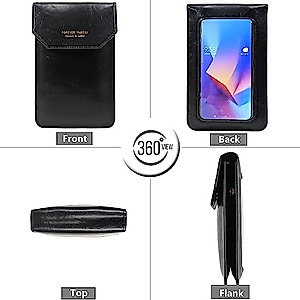 Women's Crossbody handbags Small Black Purse Handbags for Women Classic Shoulder Bag PU Leather Touch Screen Cell Phone Purse Womens Wallet with Adjusted Strap